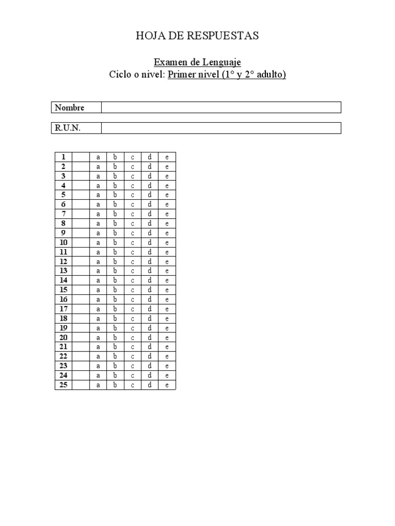 Hoja de Respuestas A | PDF