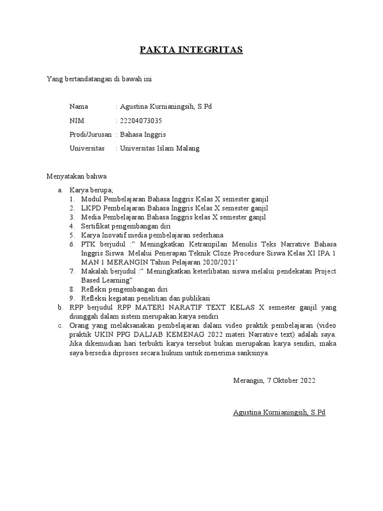 Pakta Integritas Ukin | PDF