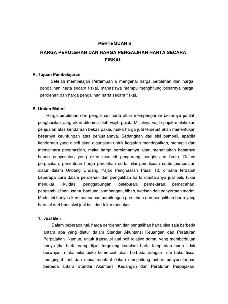 Harga Perolehan & Pengalihan Harta Fiskal | PDF | Pengelolaan Keuangan ...
