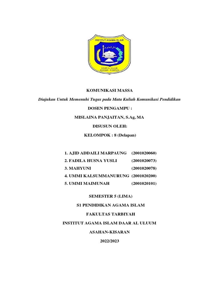 Makalah Komunikasi Massa Kelompok 8 Pdf 