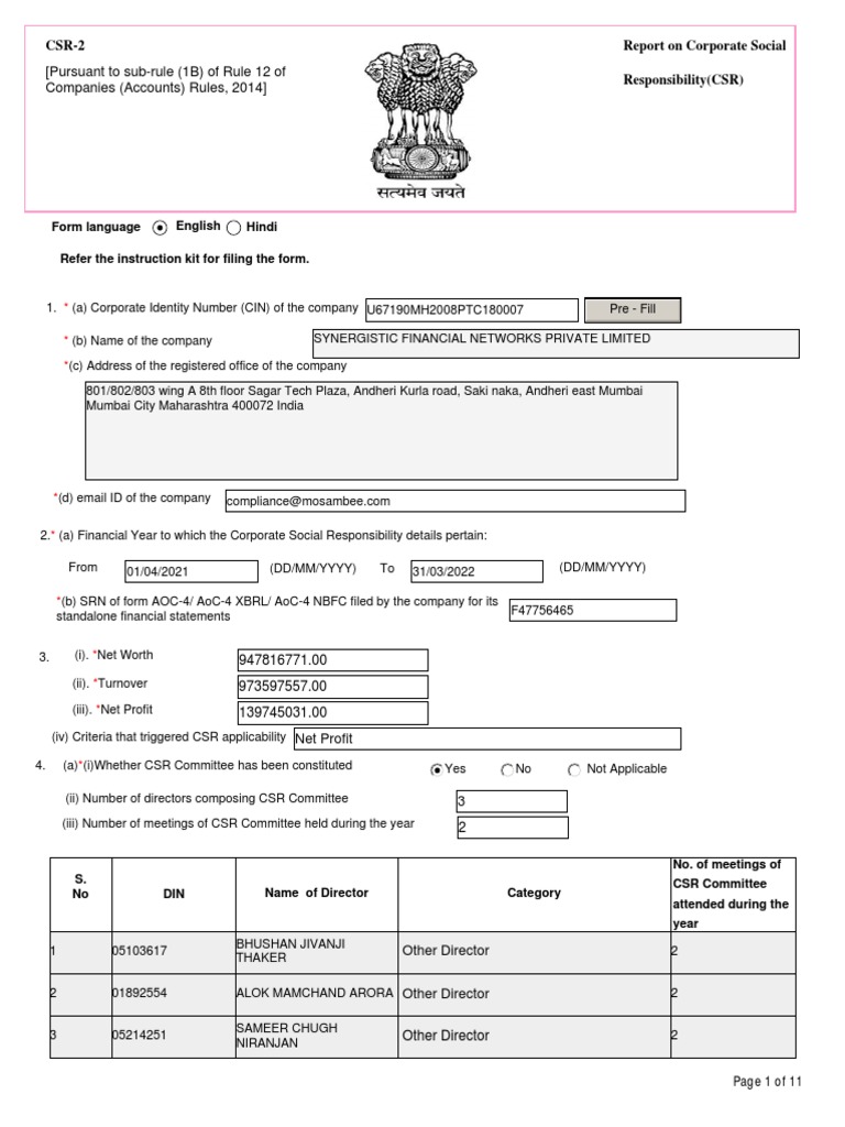 Form Addendum To AOC-4 CSR-19012023 - Signed | PDF | Corporate Social ...