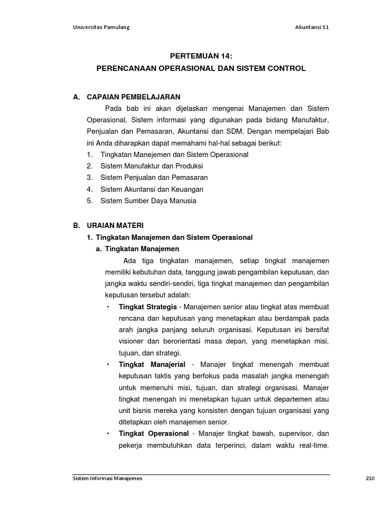 Pertemuan 14 - Perencanaan Operasional Dan Sistem Control | PDF