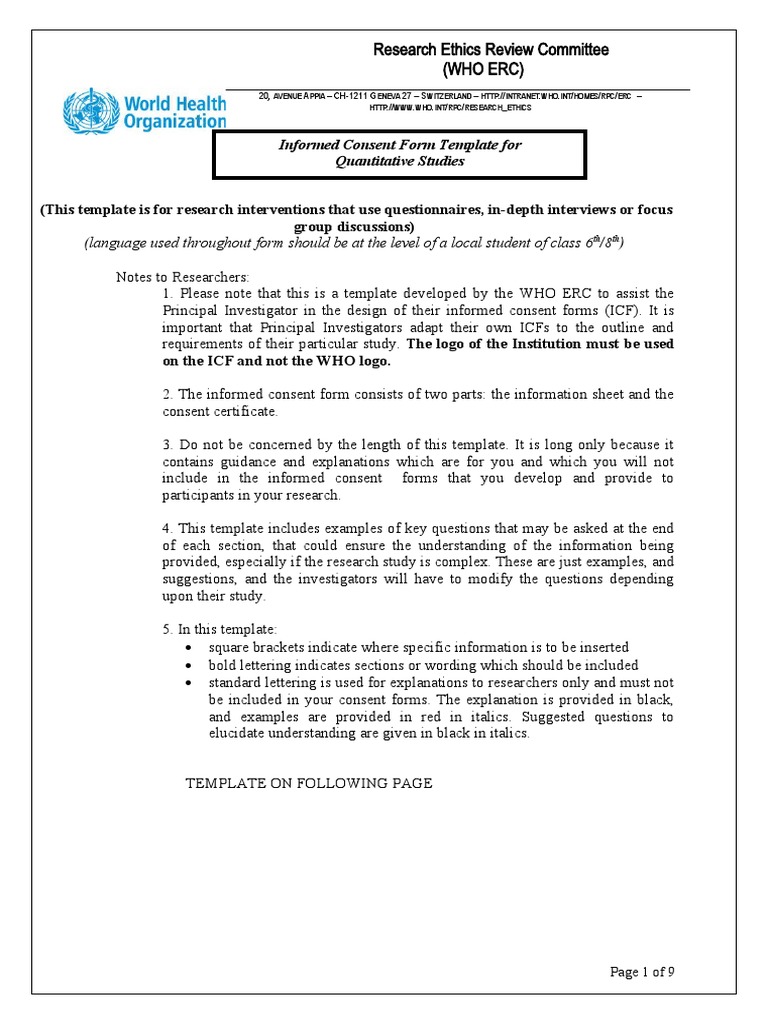 Research Ethics Review Committee (Who Erc) | PDF