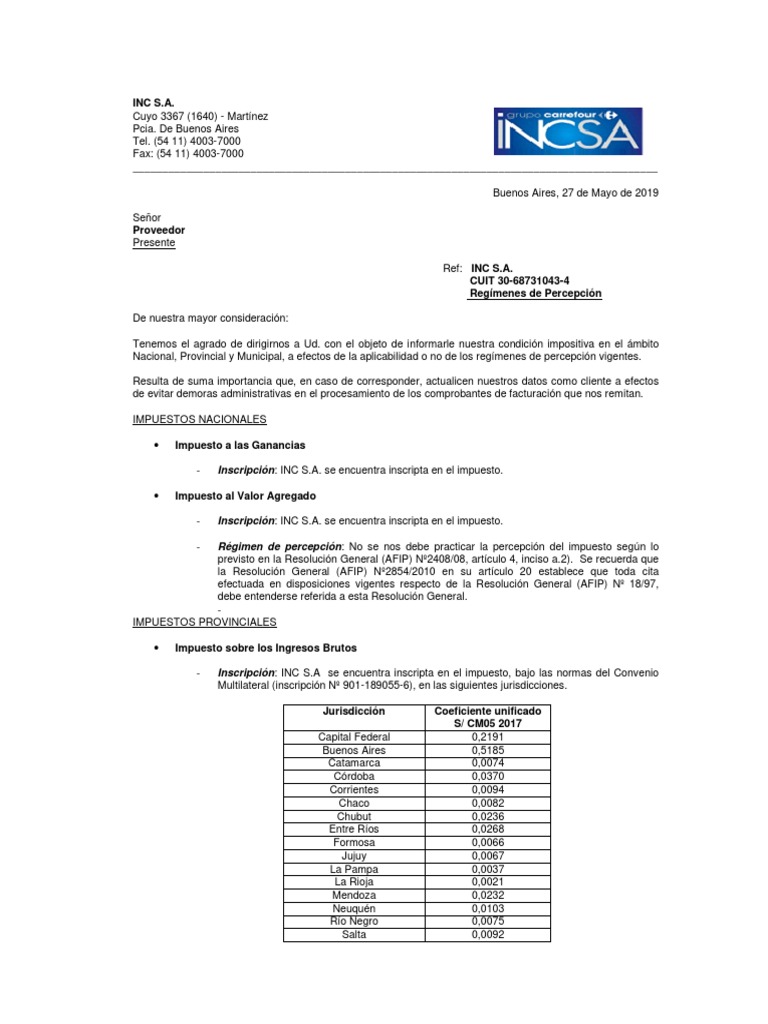 Legajo Impositivo Proveedores INC SAx | PDF | Al por menor | Impuestos