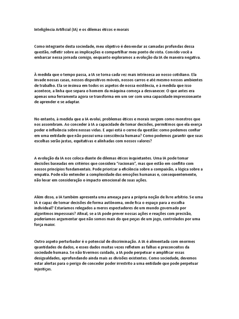 Ensaio Filosófico Sobre A Ética e As Morais Da IA | PDF