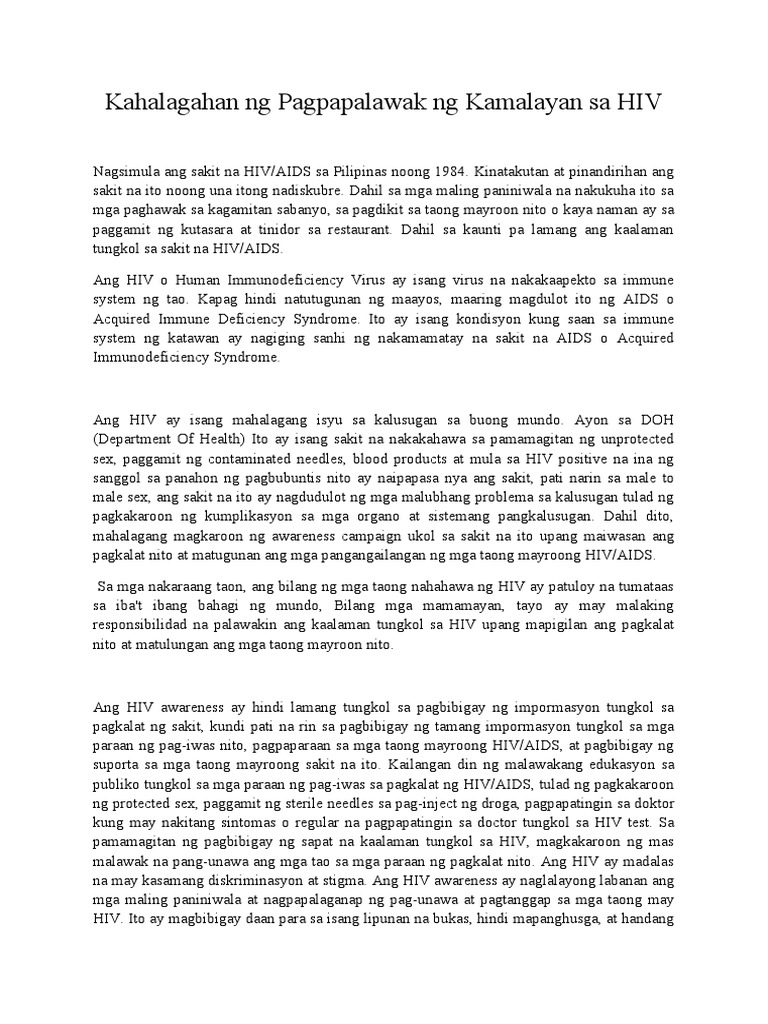 Kahalagahan NG Pagpapalawak NG Kamalayan Sa HIV | PDF