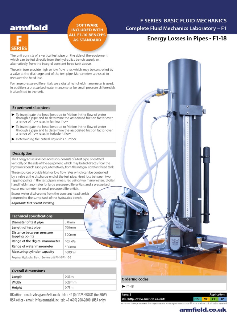 Armfield-F1-18-Datasheet-v2c-web | PDF | Fluid Dynamics | Flow Measurement