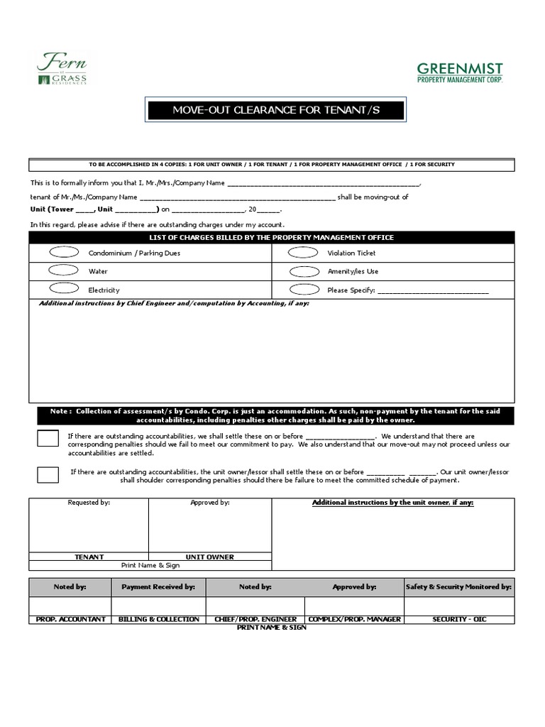 Move Out Notice | PDF | Lease | Condominium