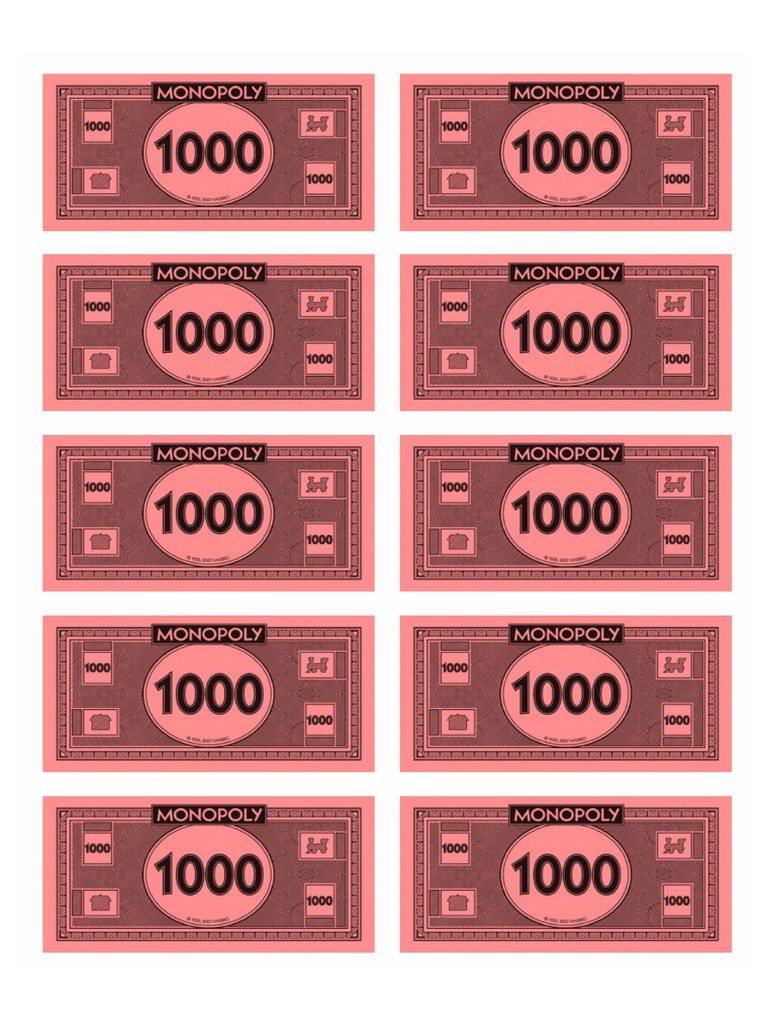 Printable Monopoly 1000 Bills | PDF
