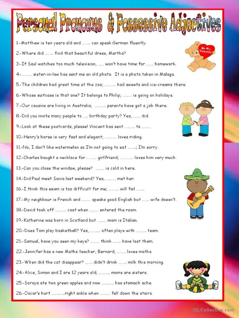 Personal Pronouns and Possessives Exercises | PDF | Home & Garden | Art