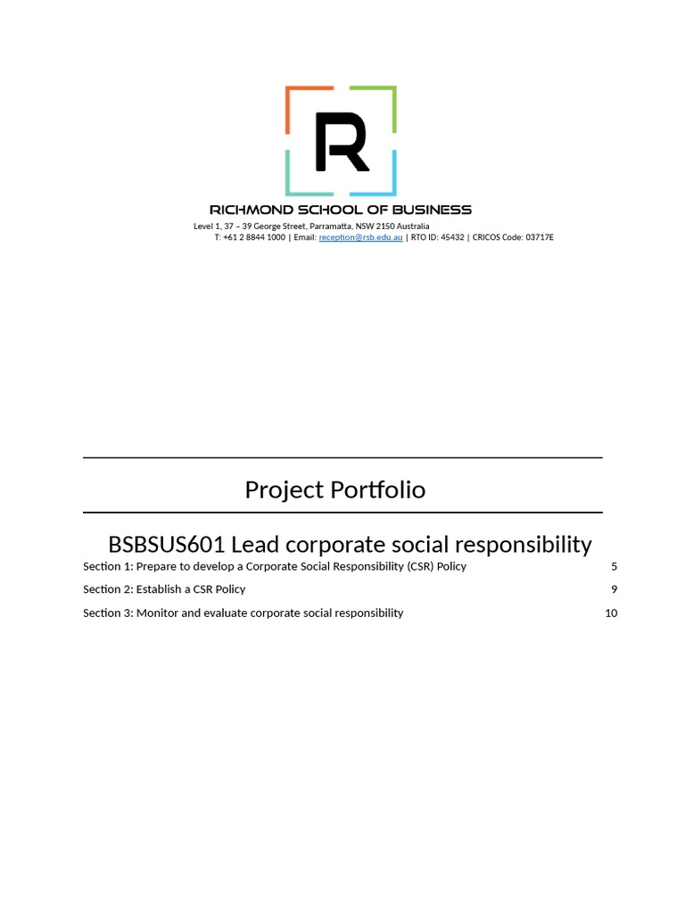 Devinder BSBSUS601 Project Portfolio 1 1 | PDF | Corporate Social ...