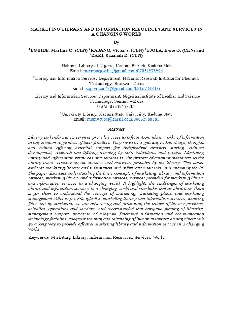 Marketing Library and Information Resources and Services in A Changing ...