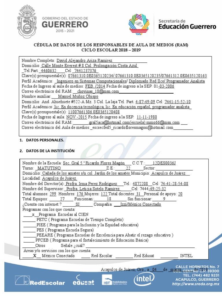 Cédula de Datos de Los Responsables de Aula de Medios 9 | PDF
