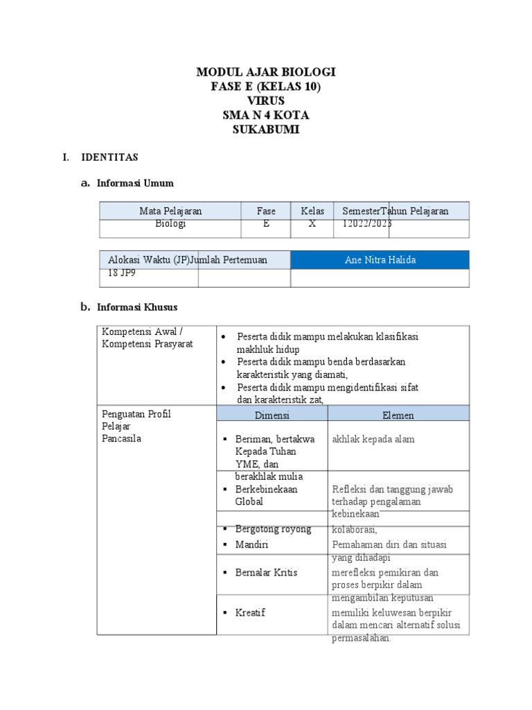 Modul Ajar Virus | PDF