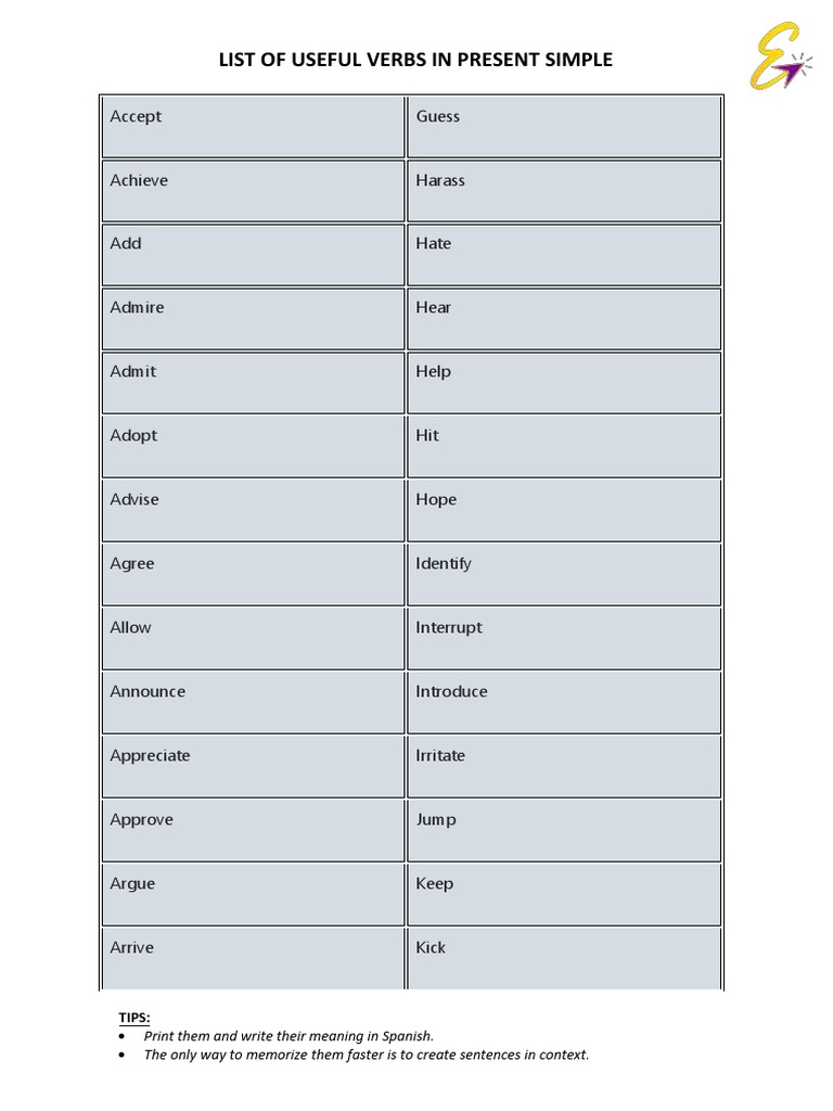 Useful Present Simple Verbs List | PDF