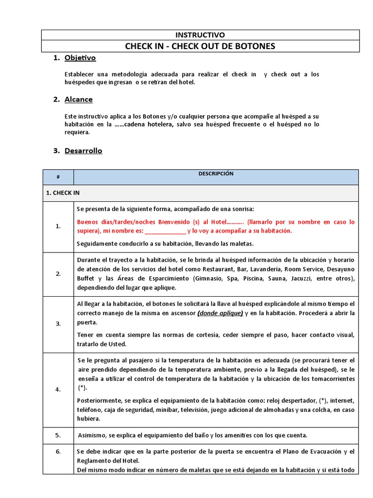 INSTRUCTIVO Check in - Check Out de Botones | PDF | Hotel