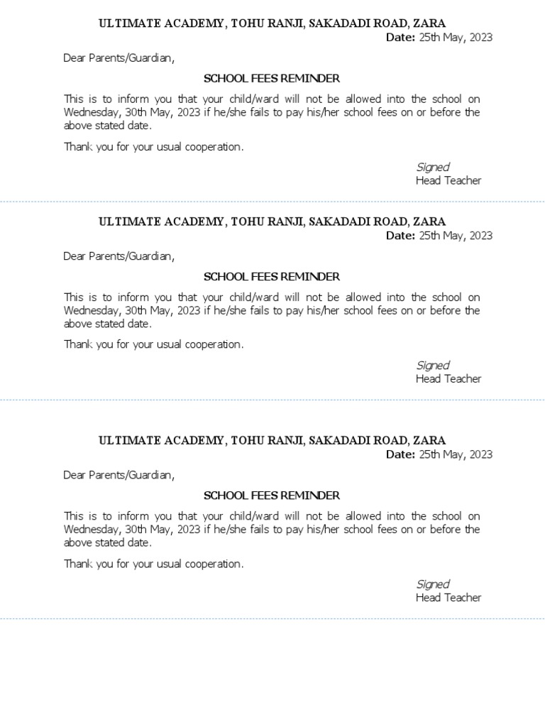 SCHOOL FEES REMINDER | PDF