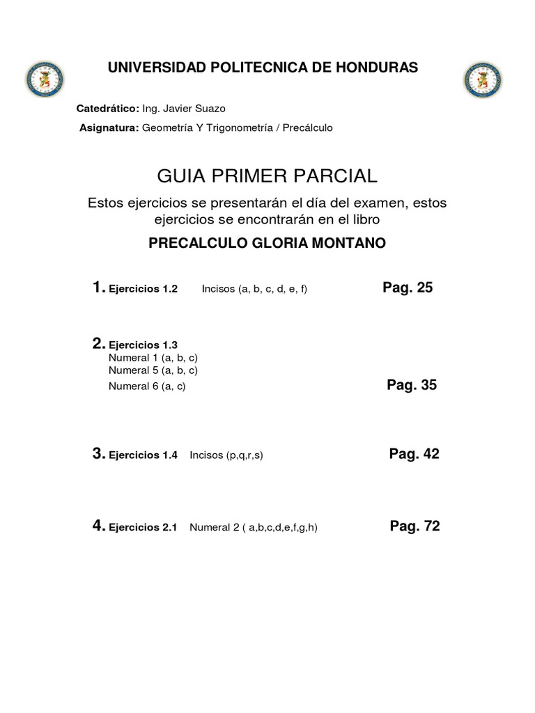 Guía Primer Parcial Precálculo UPH | PDF