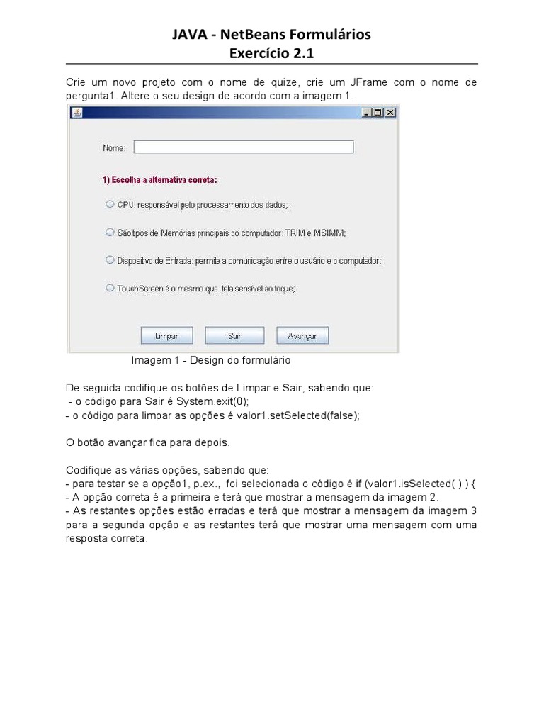 Java Netbeans Formulários Exercício 2 | PDF | Métodos e Materiais de Ensino | Computadores