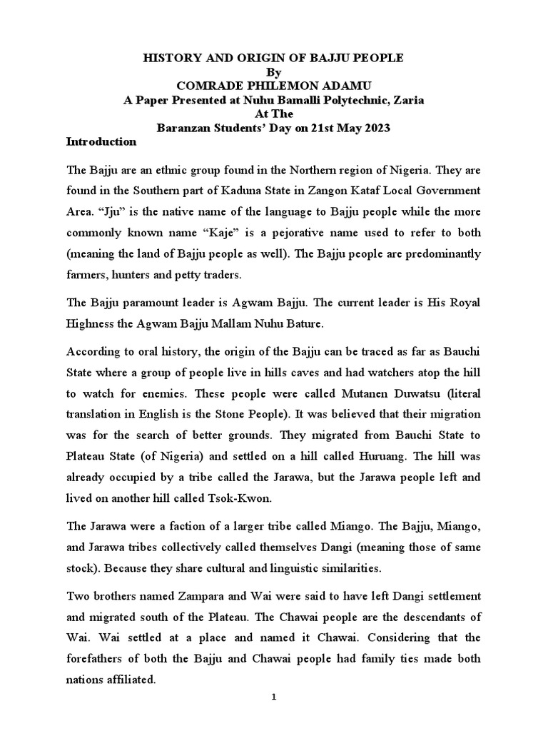 HISTORY AND ORIGIN OF BAJJU PEOPLE | PDF | Africa | Ethnic Groups