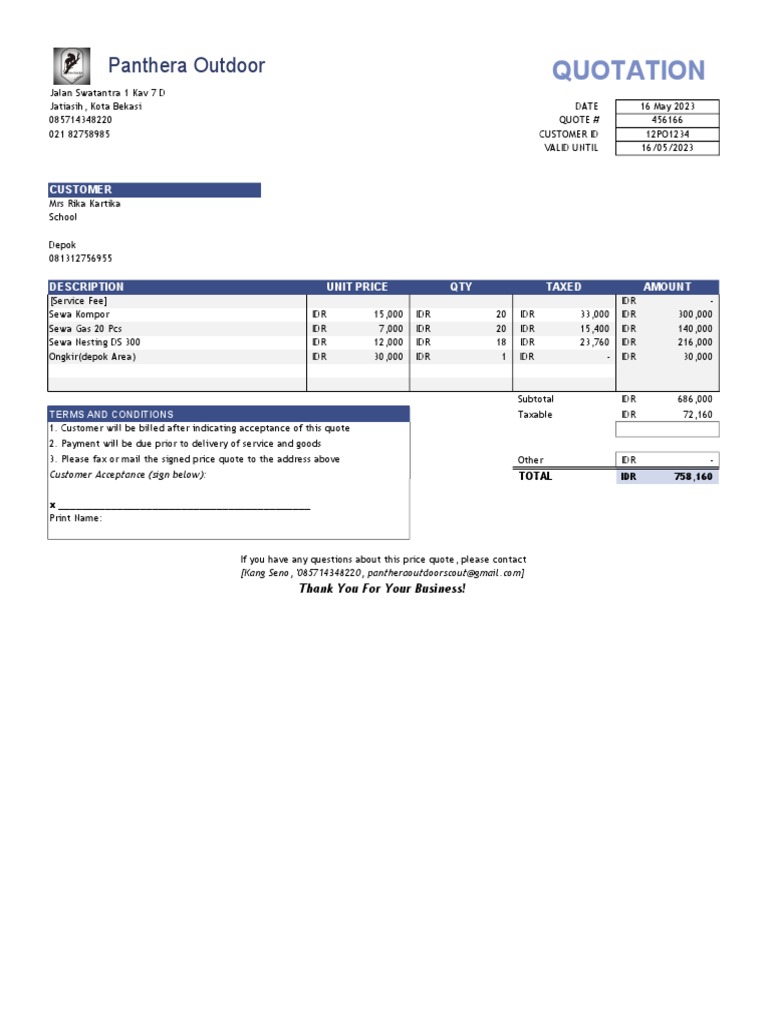 Quotation - Mrs Rika | PDF | Payments | Taxes