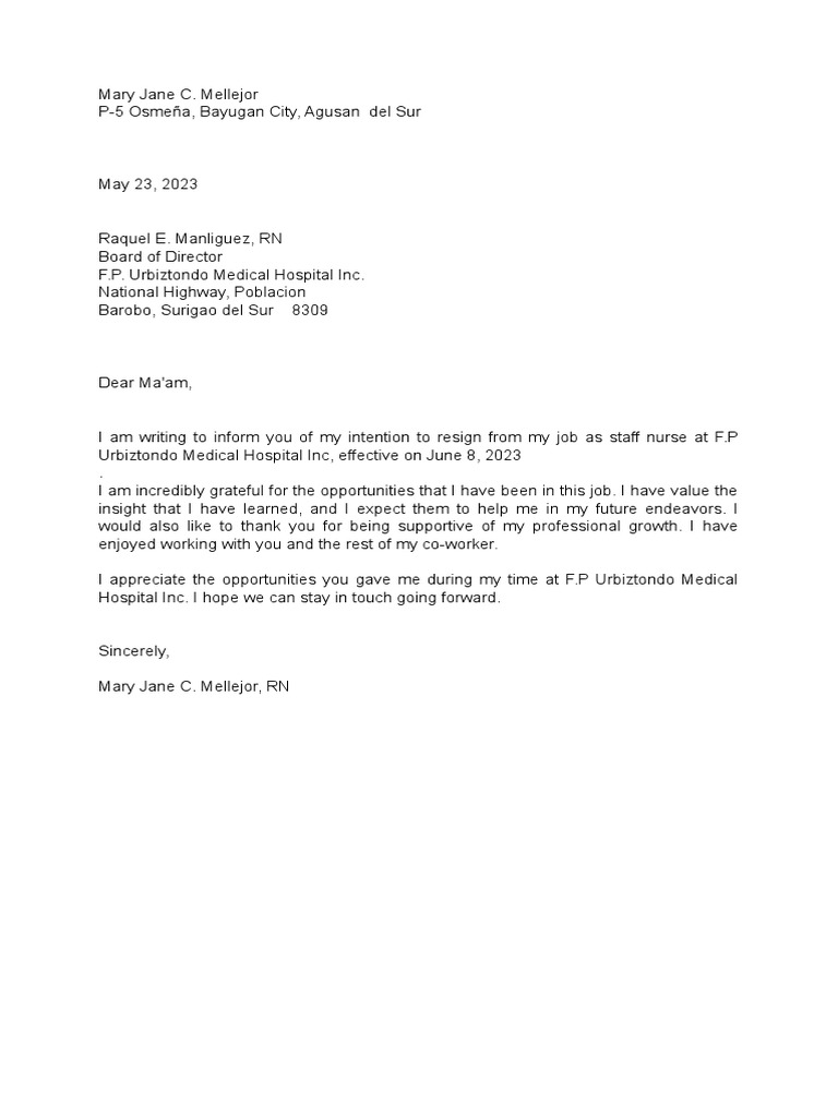 Resignation Letter Sample | PDF