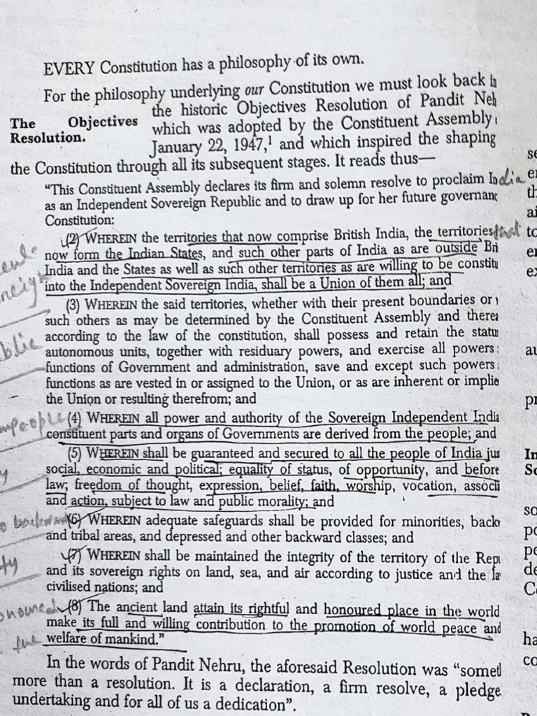 Objective Resolution of Indian Constitution | PDF | Government | Justice