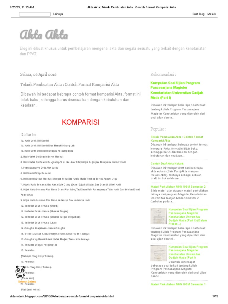 Format Komparisi Akta Cerai Hidup | PDF