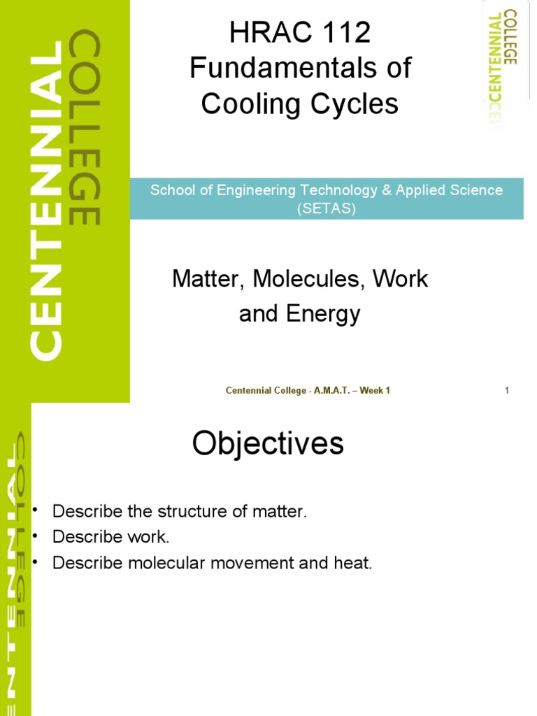 HRAC 112 Lecture Week 1 Matter, Molecules, Work | PDF | Watt | Kinetic ...