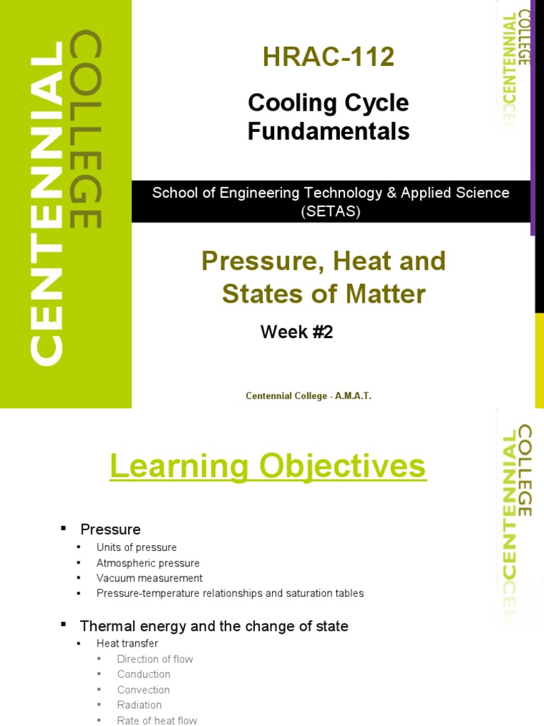 HRAC 112 Lecture Week 2 Pressure | PDF | Thermal Insulation | Heat Transfer