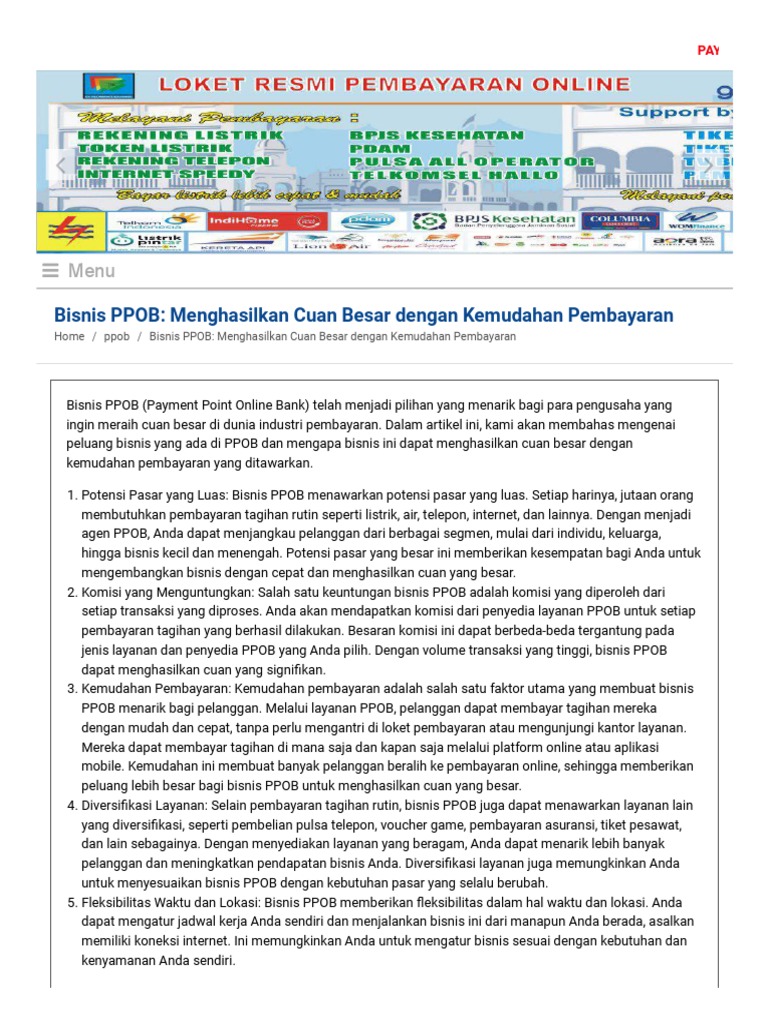 Bisnis PPOB - Menghasilkan Cuan Besar Dengan Kemudahan Pembayaran - Loket PPOB | PDF