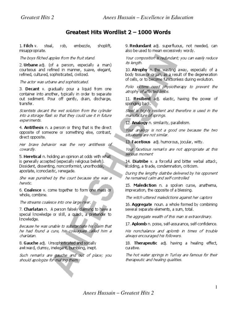 Greatest Hits WORDLIST 2 - 1000 Words March2020 | PDF