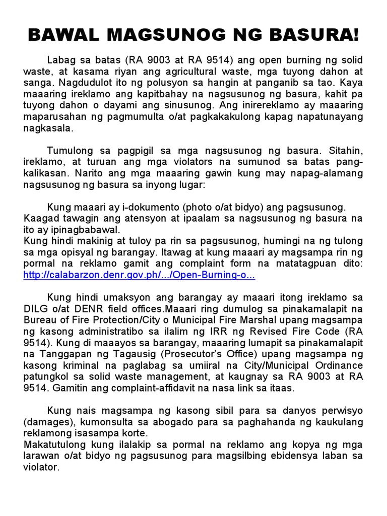 RA 9003 & 9514 (Bawal Magsunog) | PDF