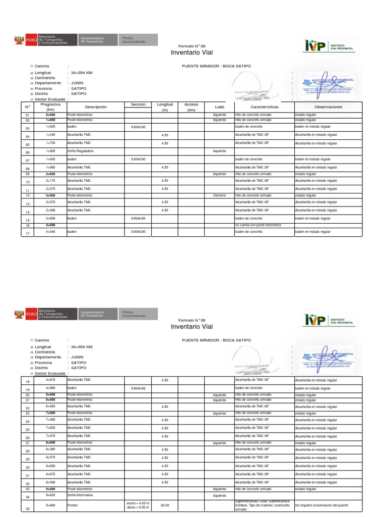 Inventario Vial (Formato 06) | PDF