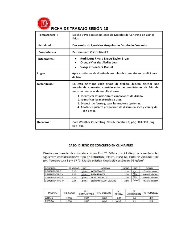 CI165 Ficha de Trabajo SEM9 Sesion18. | PDF | Hormigón | Metrología
