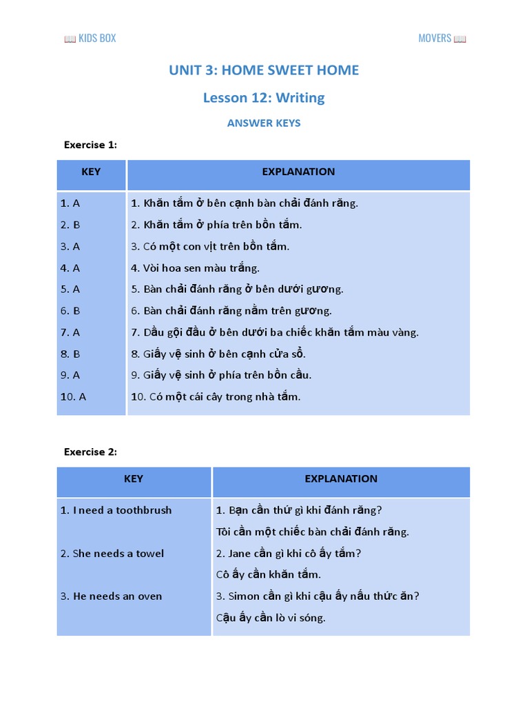 Movers - Unit 3 - Lesson 12 - Đáp Án | PDF