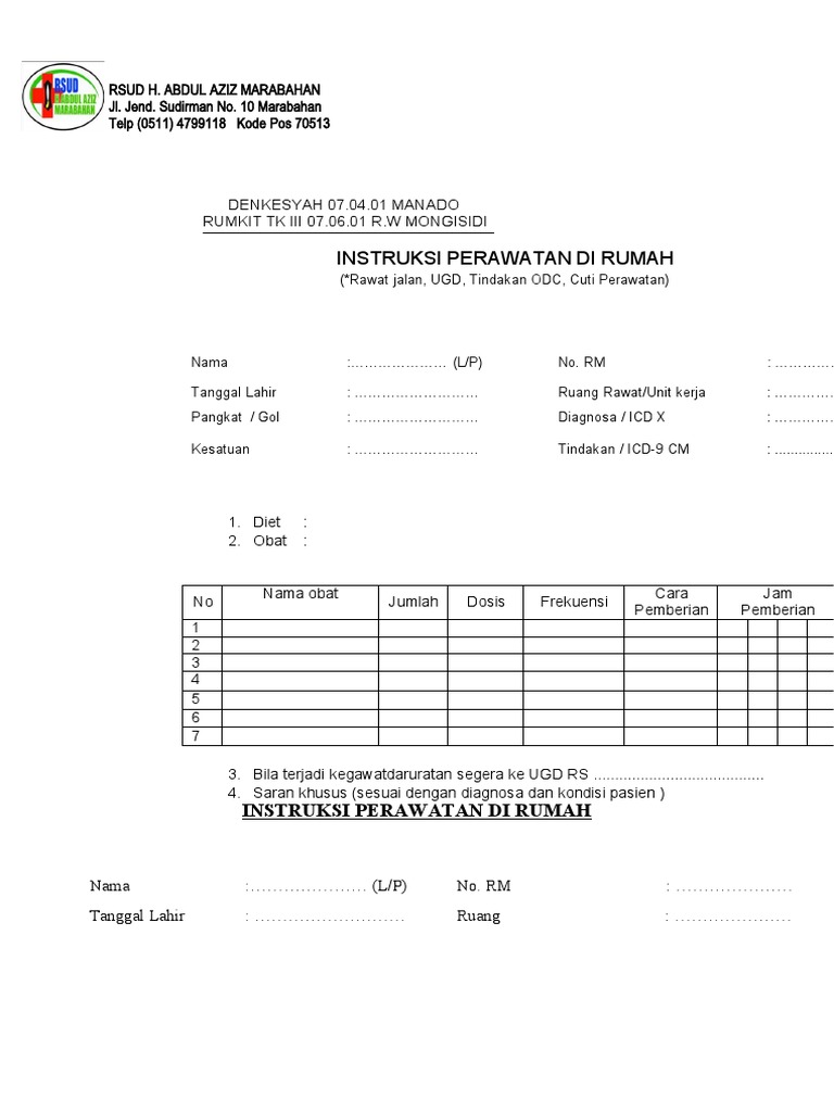 FORM Instruksi Pasien Pulang | PDF