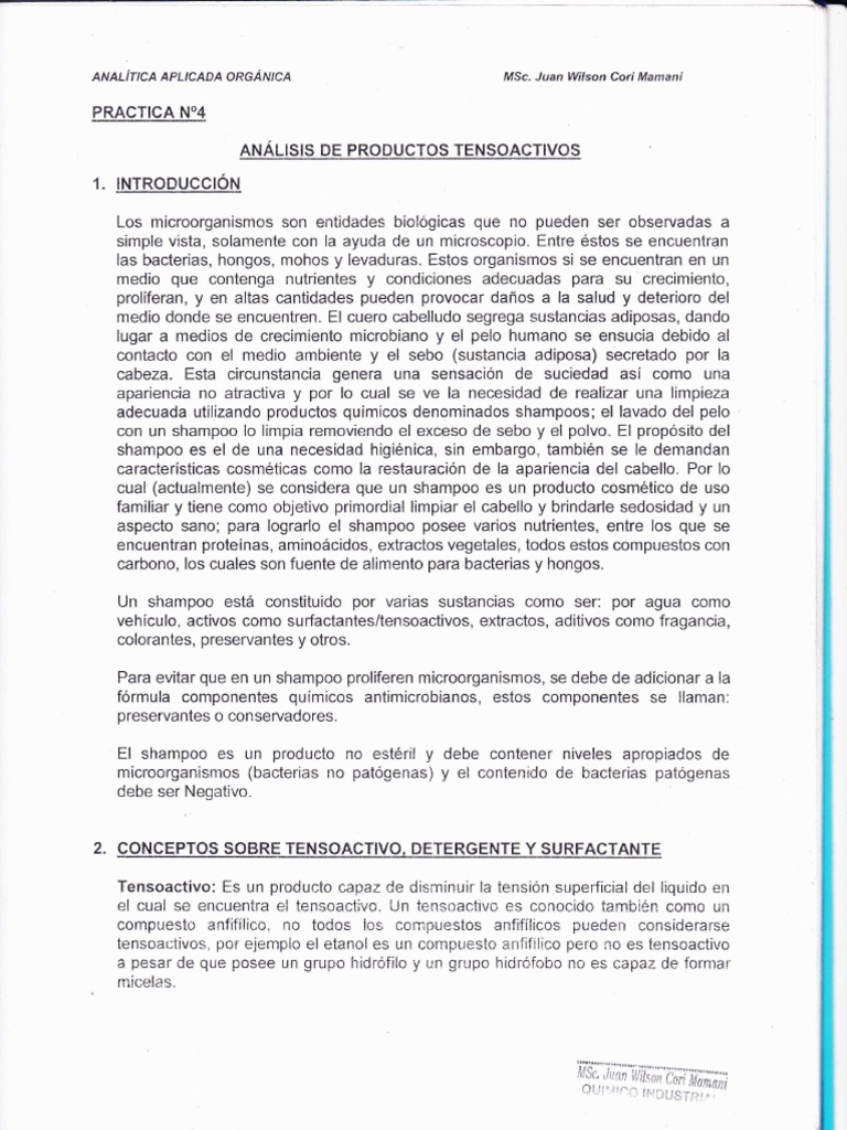 Guia04 Laboratorio Tensoactivos | PDF | Tensioactivo | Detergente