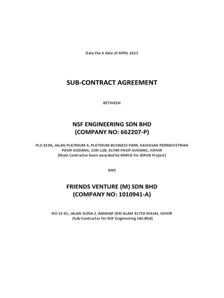 NSF-Friends Venture Sub-Contract Agreement | PDF | Civil Law (Legal ...