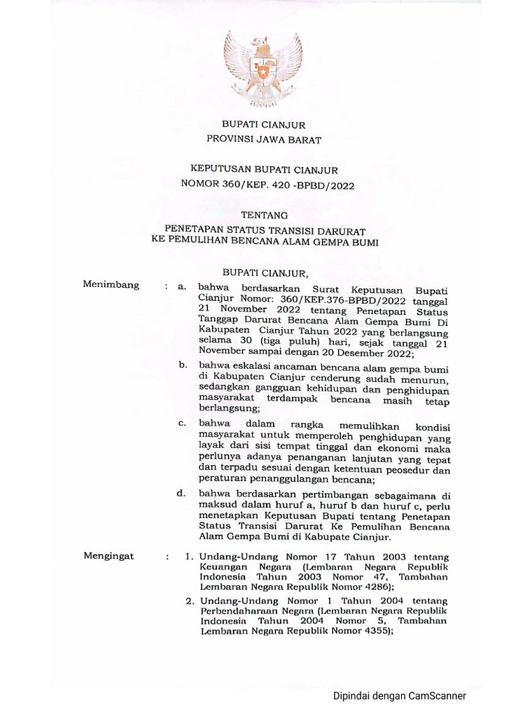 Surat Tanggap Darurat Bencana | PDF