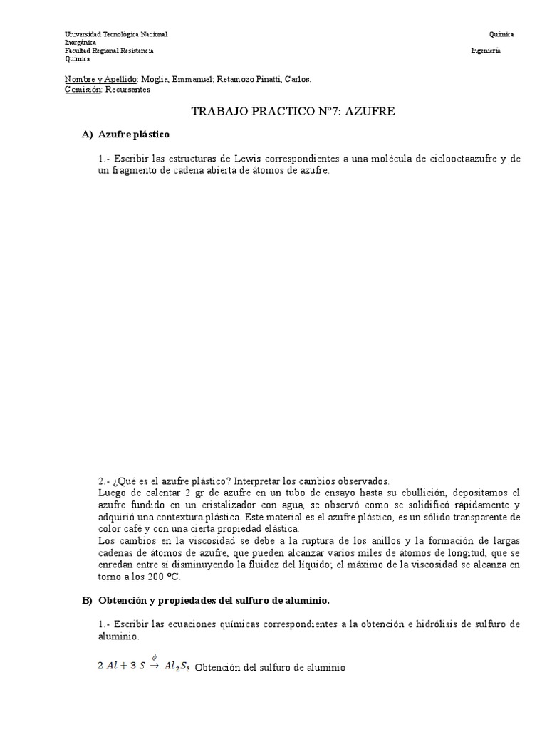 Lab 7 Azufre | PDF