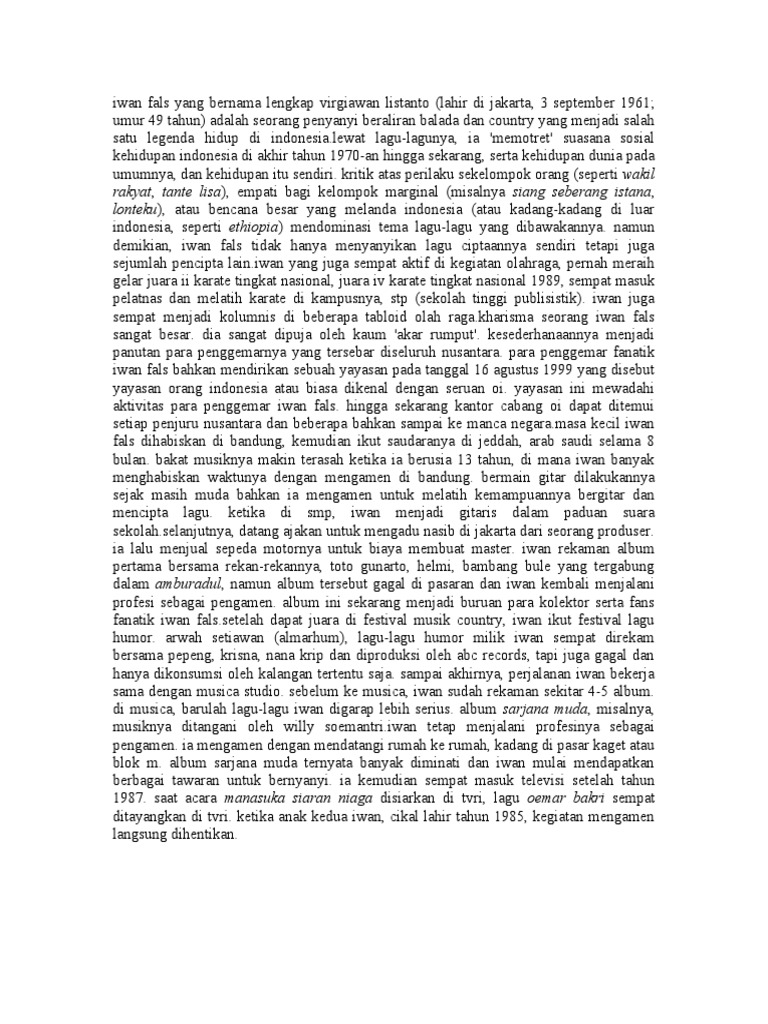 Iwan Fals Yang Bernama Lengkap Virgiawan Listanto | PDF | Seni