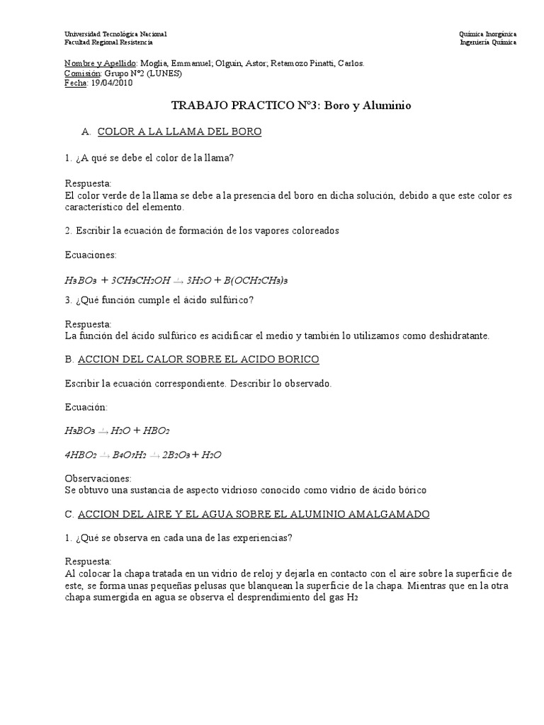 Lab 3 Inorg. Boro y Aluminio | PDF