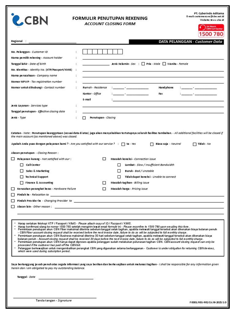 CBN Account Closing Form | PDF