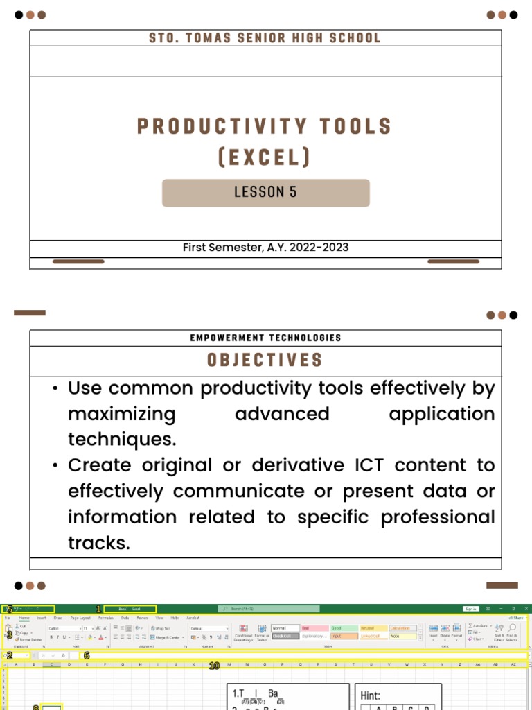 E Tech Lesson 5 Productivity Tools Excel | PDF | Microsoft Excel | Spreadsheet