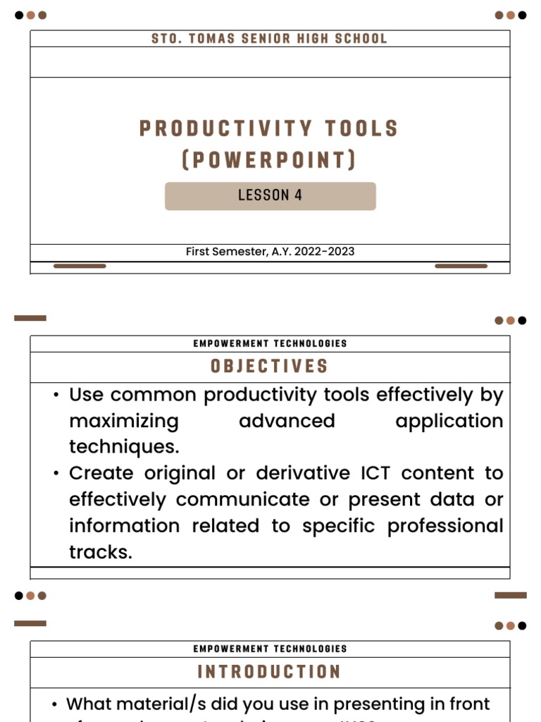 E Tech Lesson 4 Productivity Tools PowerPoint Lesson | PDF | Microsoft Power Point | Software