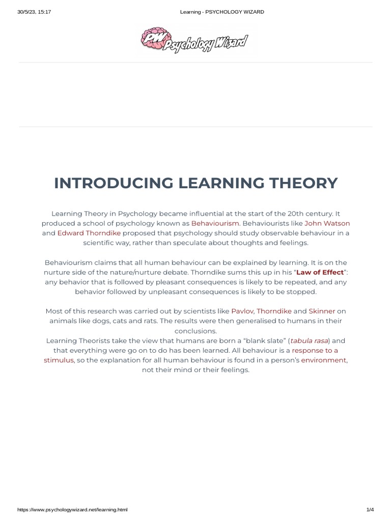 Learning - PSYCHOLOGY WIZARD | PDF | Behaviorism | Learning
