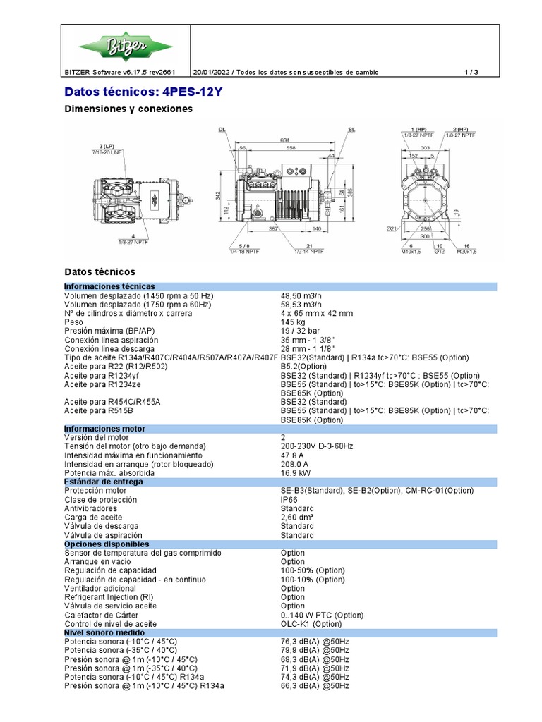 Compresor Bitzer 4 PES 12Y 220V | PDF | Presión | Refrigerador