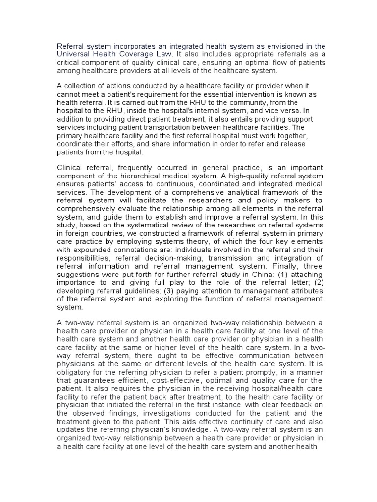 Framework of Health Referral System... | PDF | Health Care | Patient