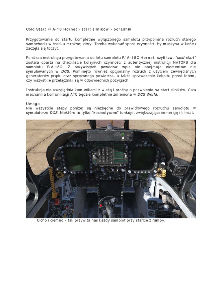 Cold Start F A 18 Hornet Przygotowanie Do Lotu | PDF